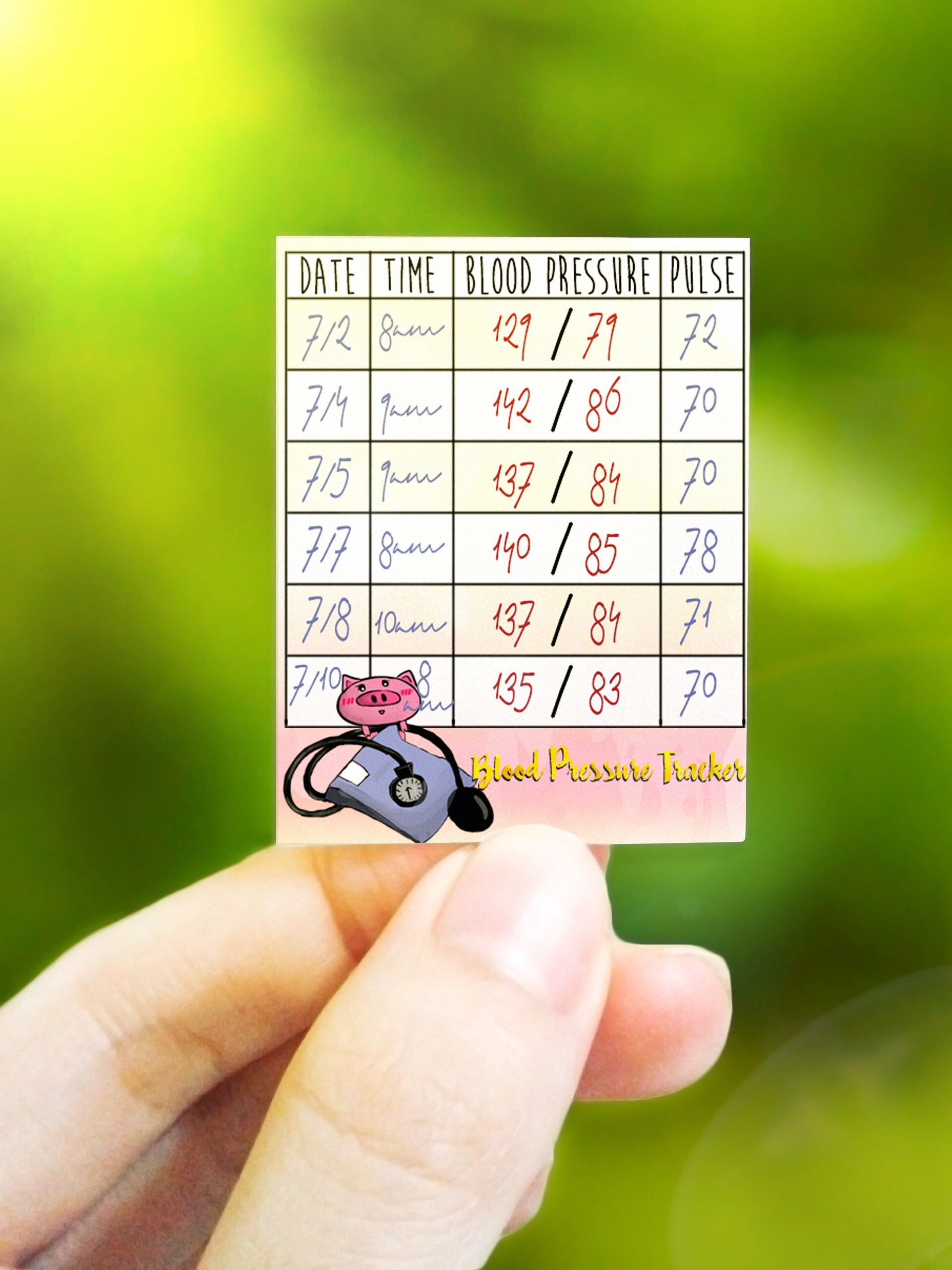 Printable Blood Pressure Tracker Stickers Pulse Tracker