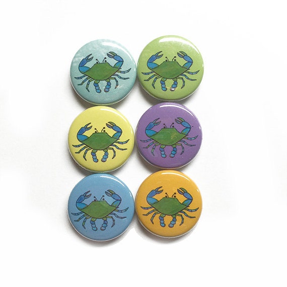 Blue Crab Magnets or Blue Crab Pin set 1 inch crab pinback