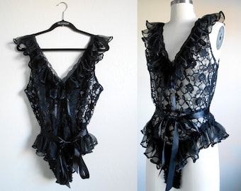 Black lace teddy | Etsy