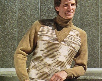 mens v neck ribbed sweater knitting pattern PDF mens v neck