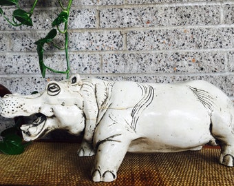 Items similar to Ceramic Hippo Garden Planter Vintage Design White on Etsy
