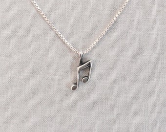 Music Note Necklace Music Jewelry Sterling Silver or Gold
