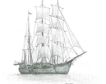 Clipper ship drawing | Etsy