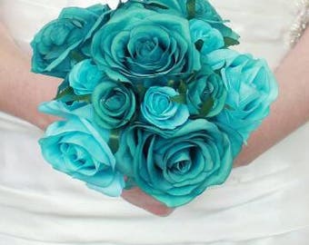 Teal wedding bouquet | Etsy