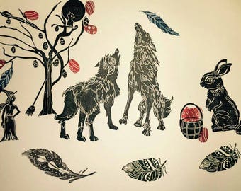 Howling wolf stamp | Etsy