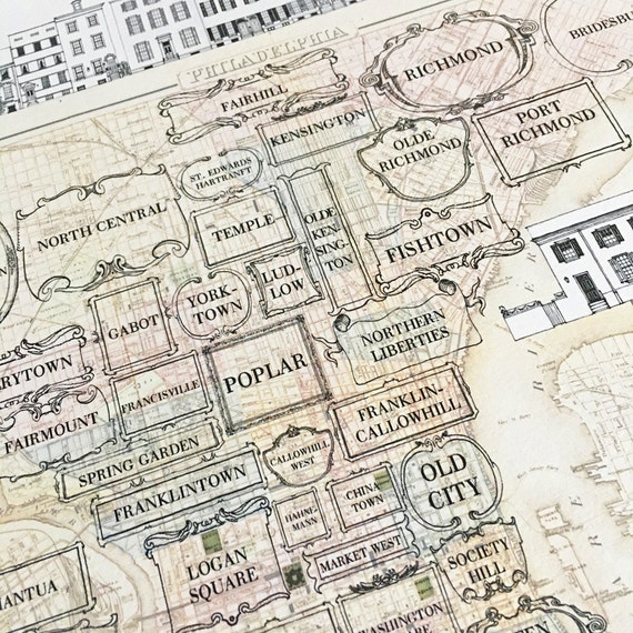 PHILADELPHIA Neighborhoods Art Print Vintage City Map