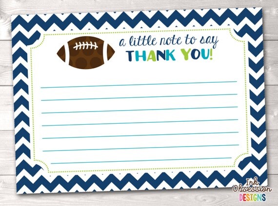 Boys Football Thank You Card Printable Birthday Party or Baby