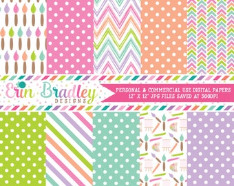 Pink Blue & Gold Digital Paper Pack Polka Dots Stripes