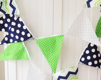 Items similar to ON SALE Banner, Bunting Pennant Fabric Flags, Navy ...