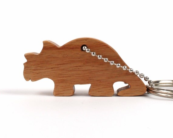 Triceratops Dinosaur Key Chain Wood Scroll Saw Outline