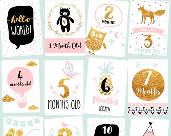 Baby month cards | Etsy