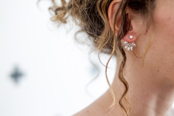 Crystal Ear Jacket Silver Spikes Earjacket Silver Ear