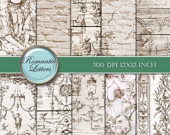 Old Paper digital scrapbook paper pack Steampunk digital