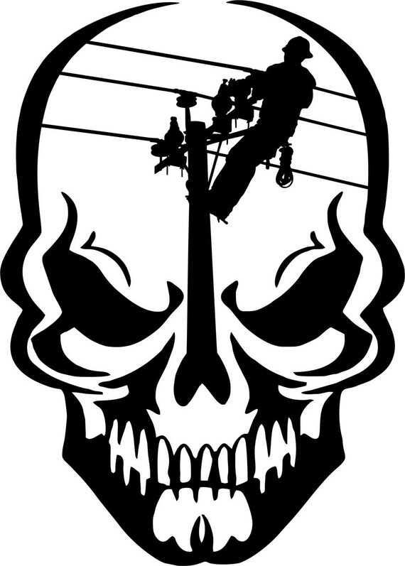 Lineman Skull Electrician Linemen Power Pole Car Truck Window