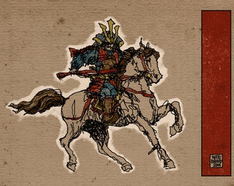 PRINT Samurai with a painting of Samurai Drawing a Sword