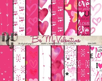 Valentine Digital Paper: VALENTINE WATERCOLOR