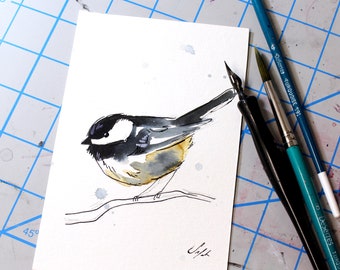 Chickadee drawing | Etsy