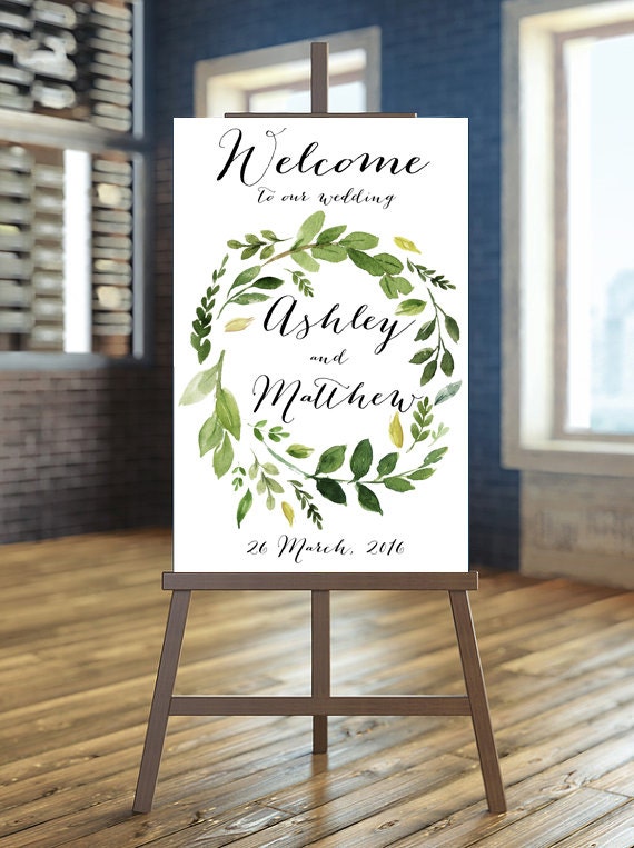 Printable Wedding Sign Greenery Welcome Sign Garden Wedding
