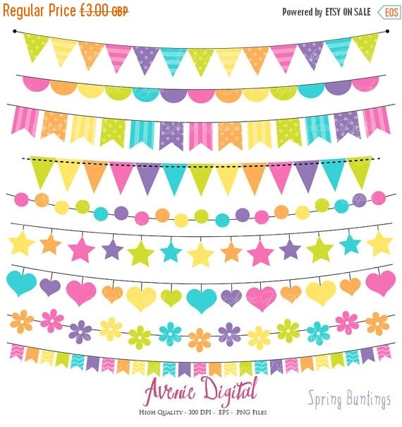 SALE Bunting Banner Clipart. Scrapbook printable by AvenieDigital