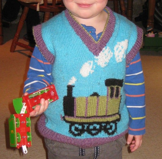 Children's Steam Train motif sweater knitting pattern
