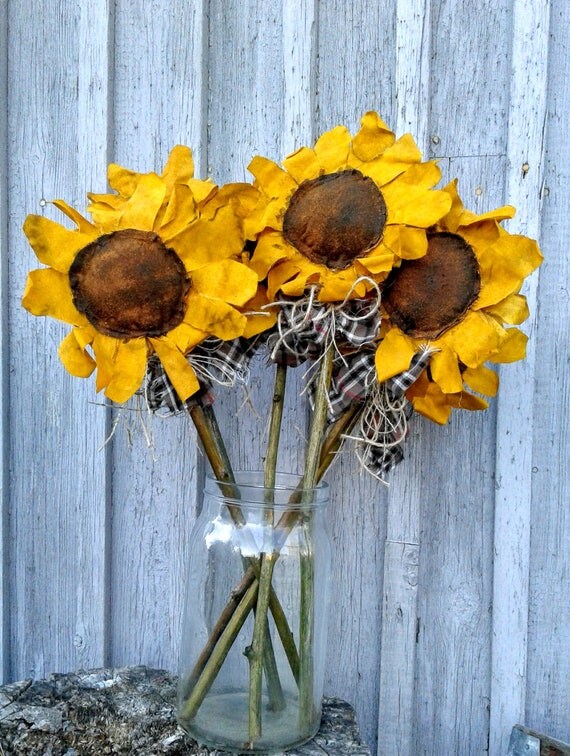 Primitive Sunflower Primitive Flower Fabric Sunflower