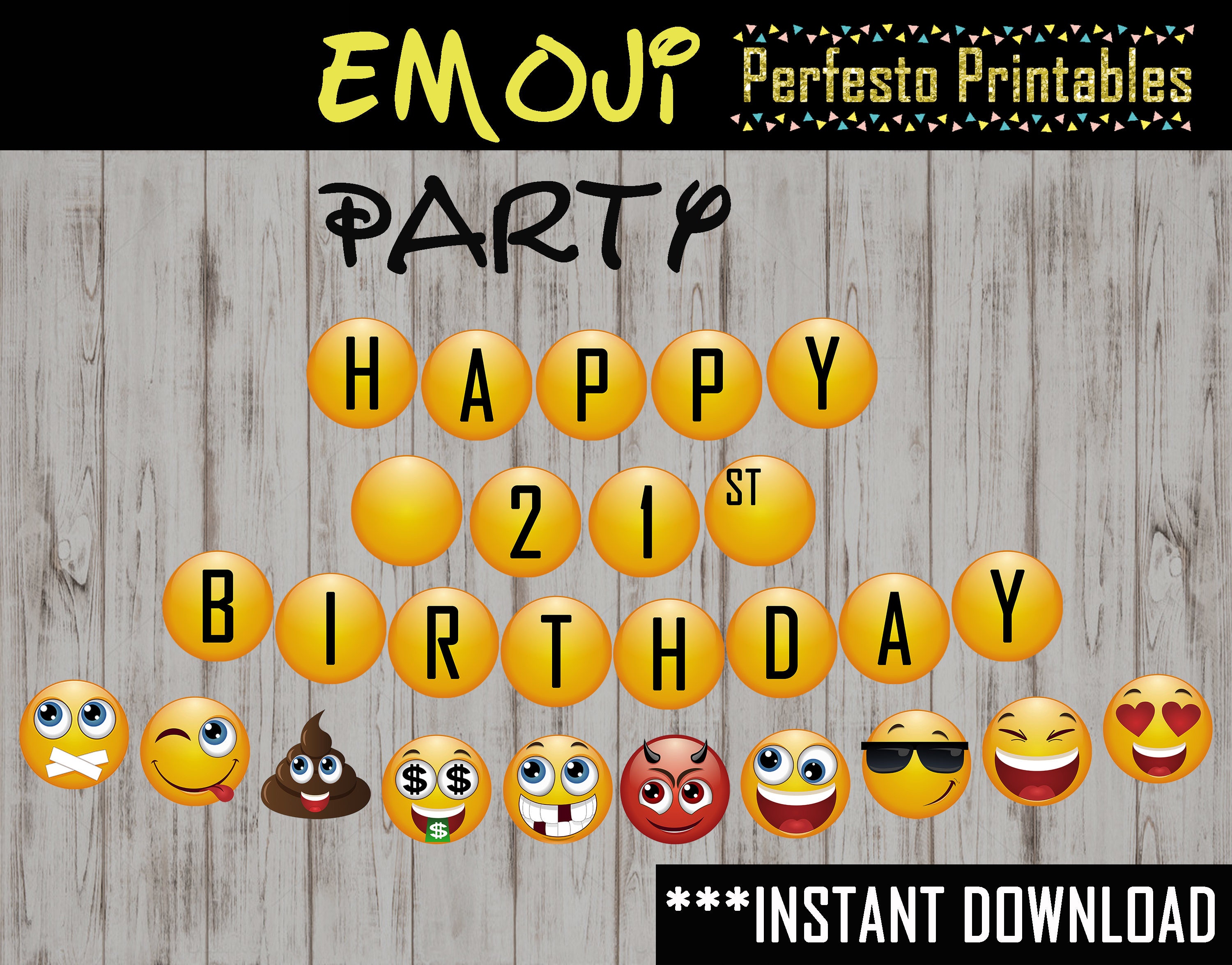 Printable Emoji Happy Birthday Banner Orange Black 1st 2nd