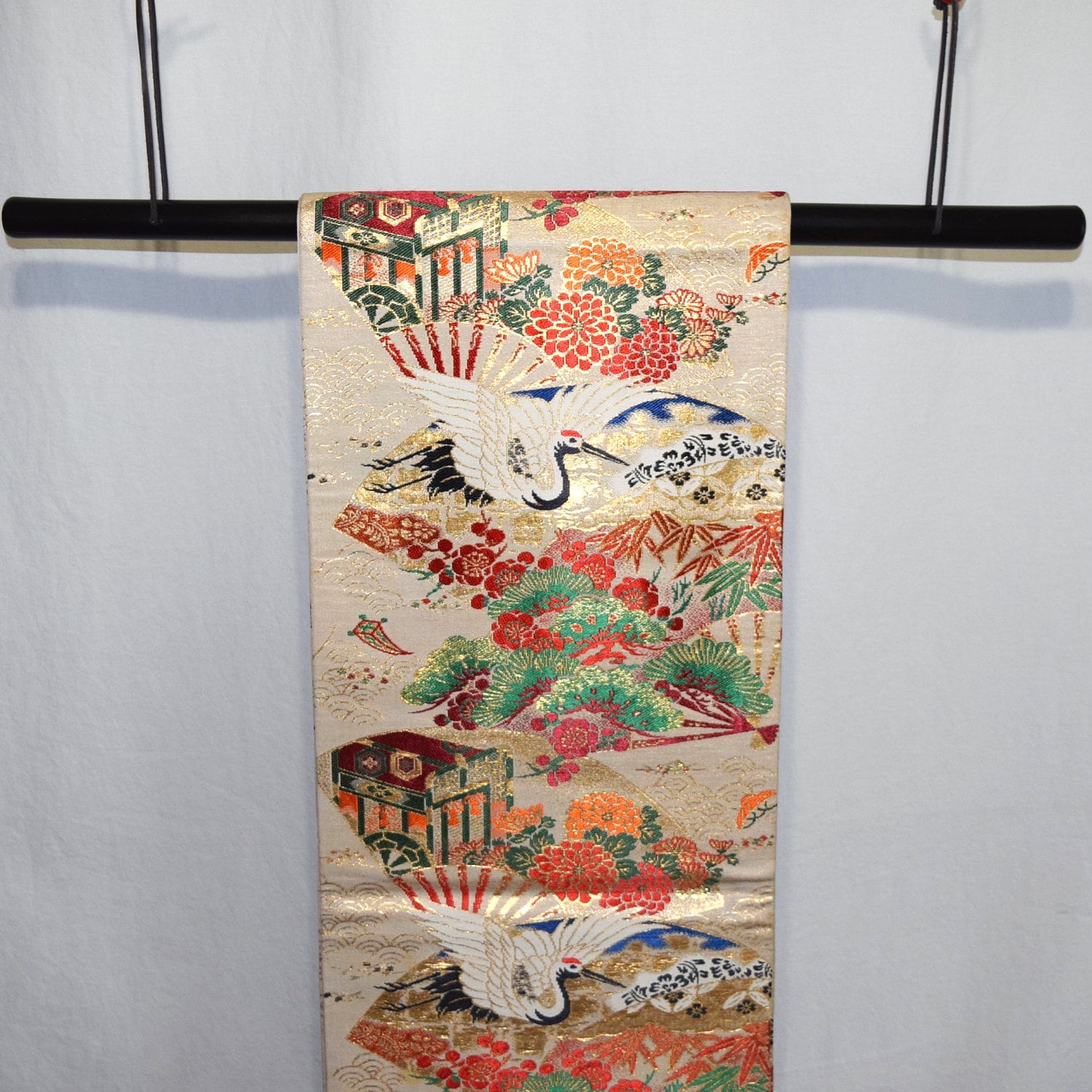 Black Obi Bamboo Display Rod Hanger For Japanese Obi Sashes