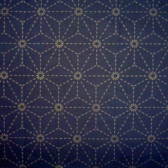 Japanese sashiko fabric almost 1/4 yard of Hemp Leaf