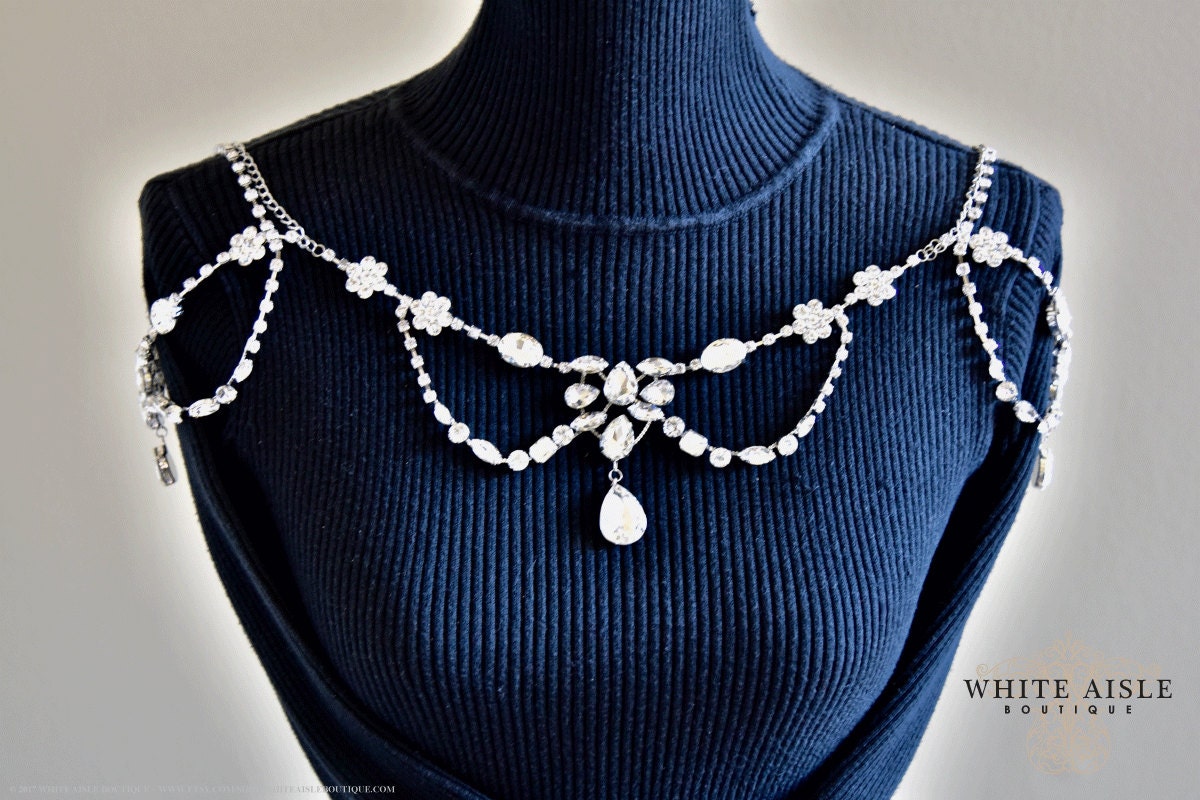 Crystal Bridal Shoulder Necklace Statement By Whiteaisleboutique