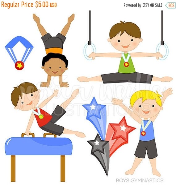 ON SALE Boys Gymnastics Cute Digital Clipart by JWIllustrations