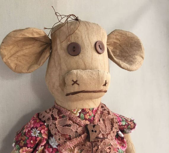 Items similar to primitive brown cow - primitive cow doll - primitive ...