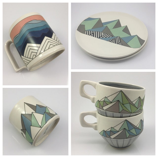 Handmade Geometric porcelain pottery and by JuliaClairesClay