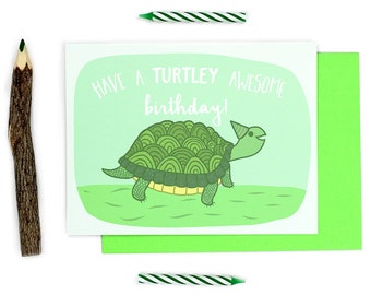 Turtle birthday card | Etsy