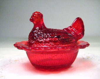 Glass hen on nest | Etsy
