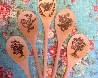 Wood burned spoons | Etsy