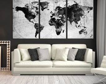 Grayscale world map | Etsy