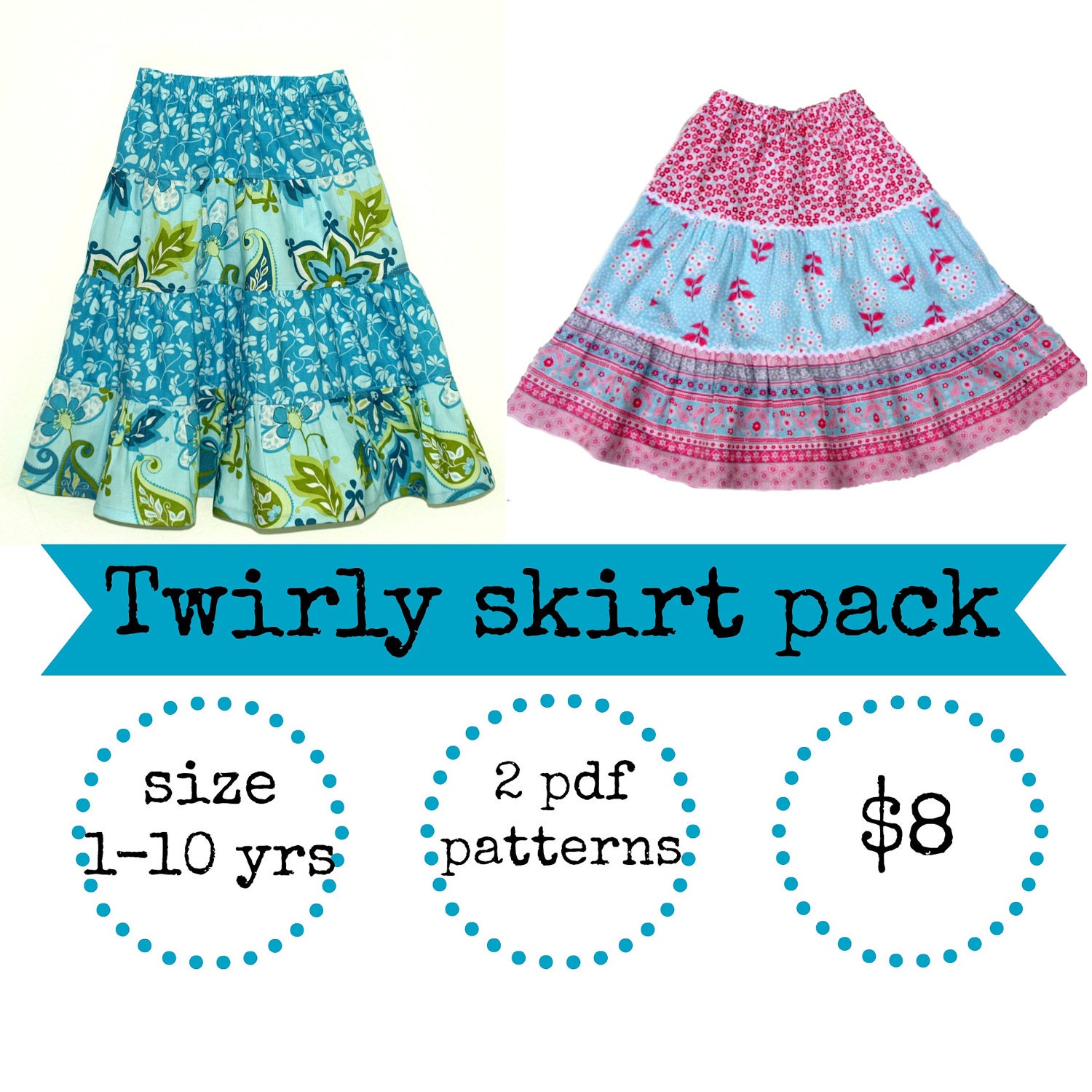 Twirl skirt pattern Girls skirt pattern Easy skirt pattern