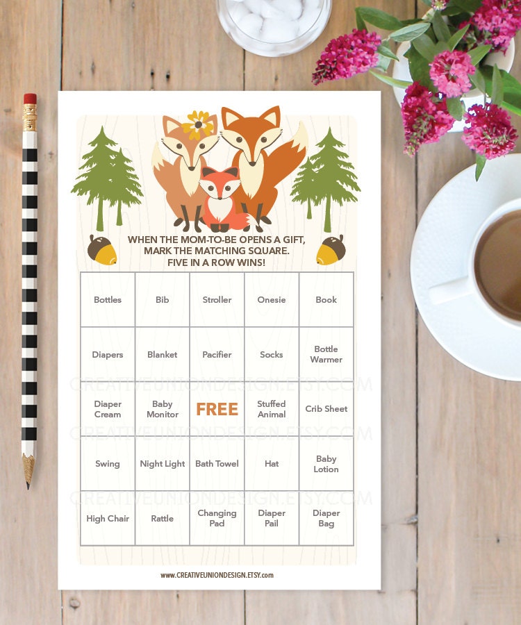 Instant Download Fox Baby Shower Bingo Baby Shower Game