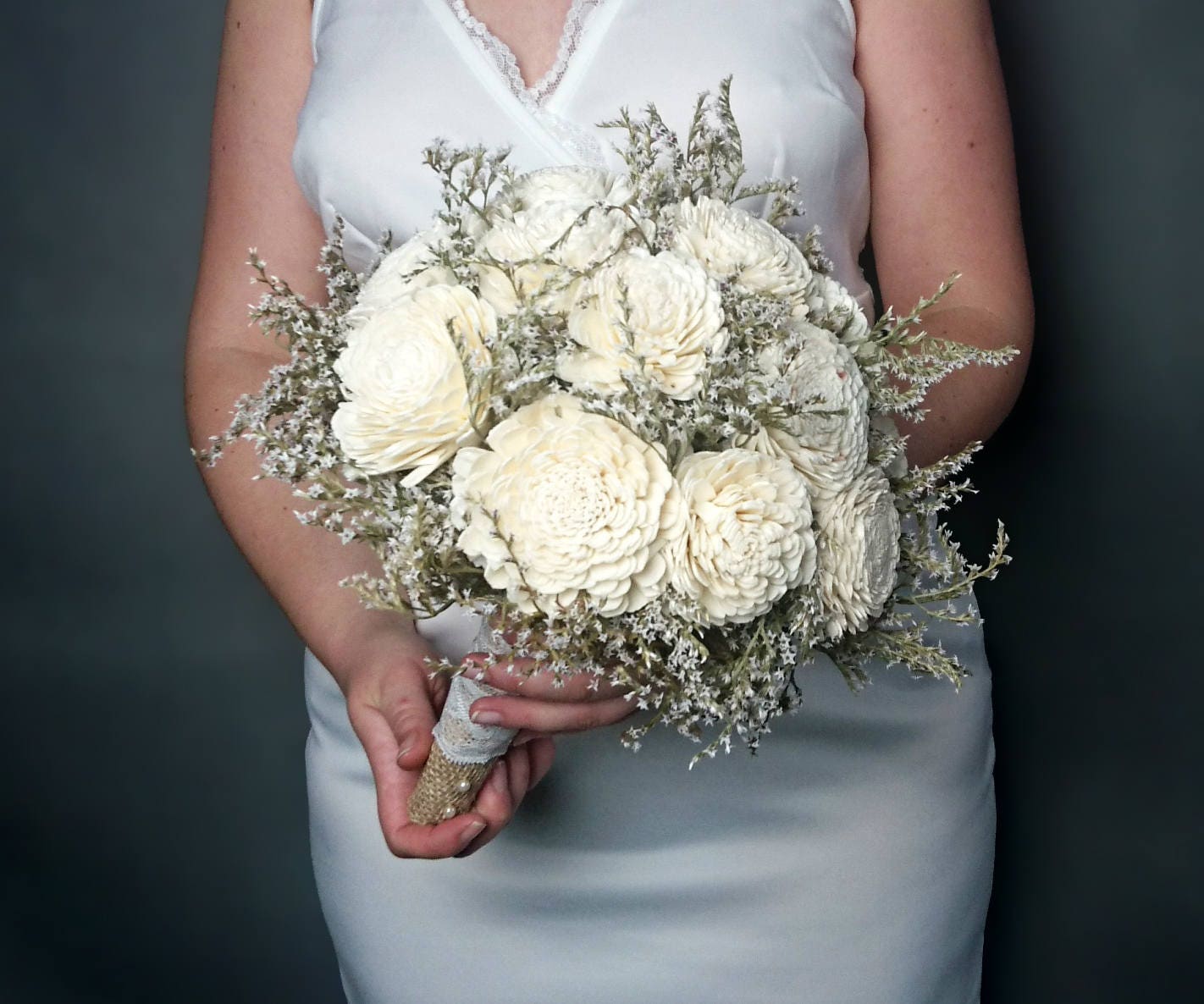 Large ivory rustic wedding BOUQUET Sola Flowers dried limonium