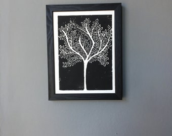 Trees linocut | Etsy
