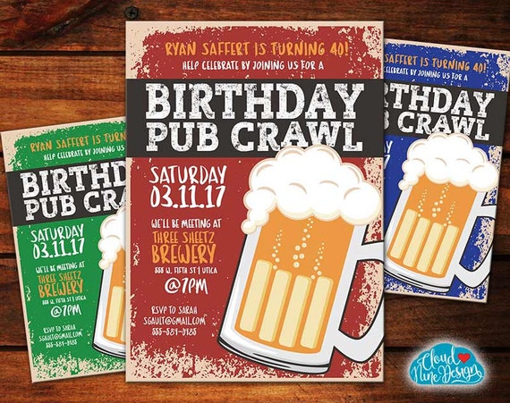 Items similar to Birthday Pub Crawl Invitation-Bar Crawl-PRINTABLE ...