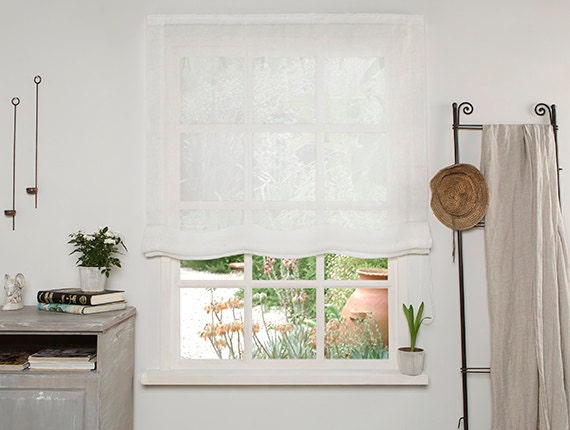 White Linen Roman Blind-Roman Blinds-Roman shades- Sheer linen shades ...