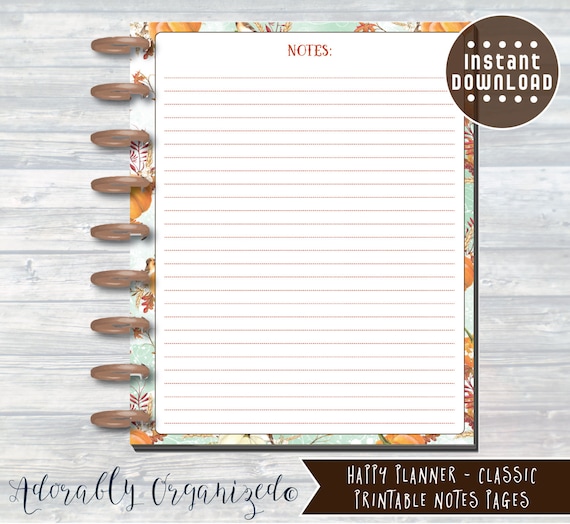 HAPPY PLANNER PRINTABLE Notes Planner Pages / Inserts 7 x
