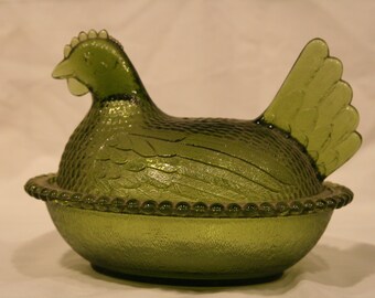 Glass hen on nest | Etsy