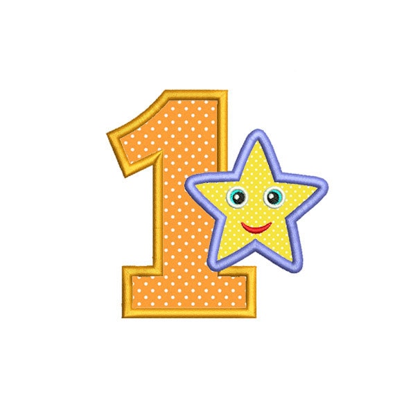 Star with number 1 applique Machine Embroidery Design. Number