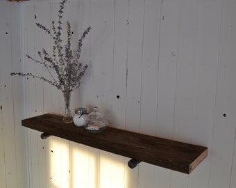 Rustic Wood and Pipe shelf with Pendant lighting
