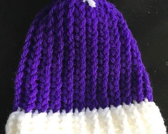 Items similar to L.A. ALL DAY - Handmade Crochet Lakers Beanie (Adult ...