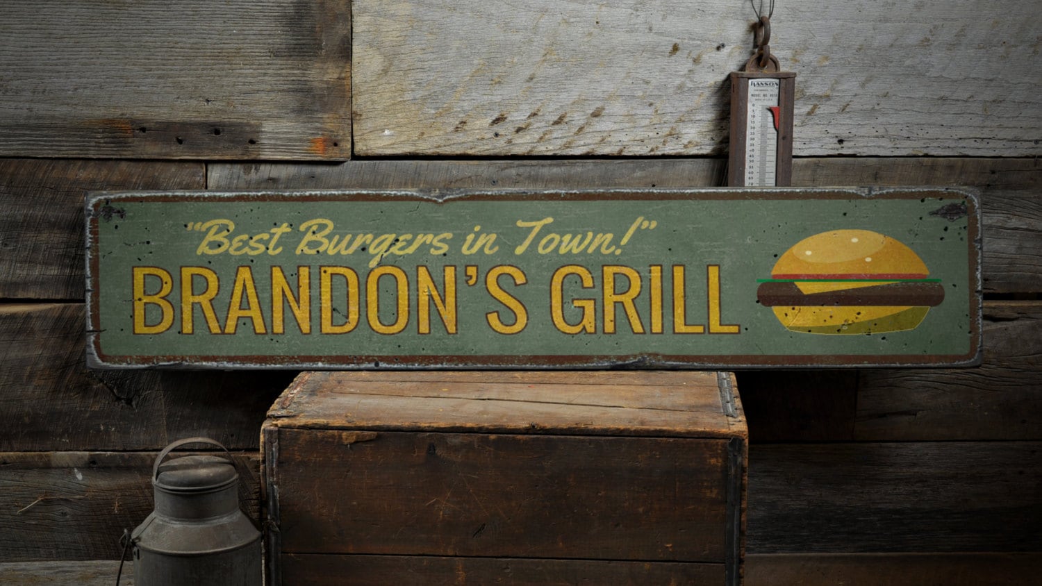 Best Burgers In Town Wood Sign Personalzied Grill Master Name
