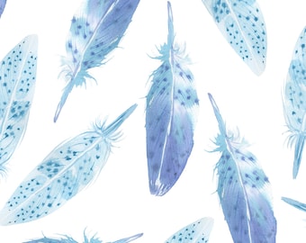 Blue feather fabric | Etsy