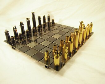 50 CALIBER BULLET shell chess set with steel board